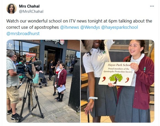 Hayes Park School - Year 6 Apostrophe Protection Society Help Wendys